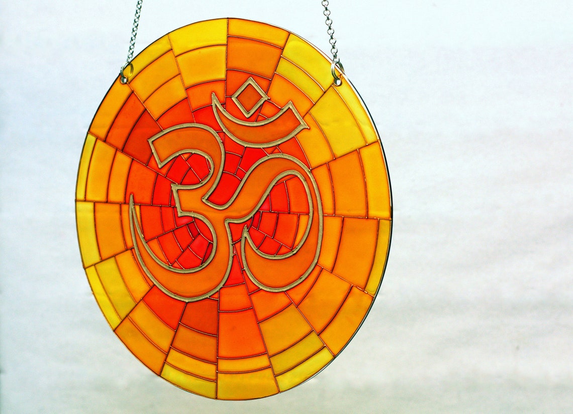 OM Mantra on Background of Rising Sun Stain Glass Painting | Etsy
