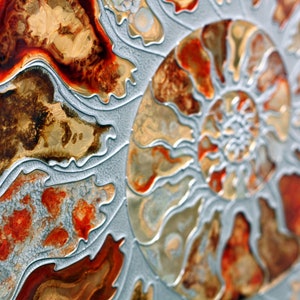 Modern Amber Ammonite Stained Glass Wall Clock, Hand Painted Yellow and ...