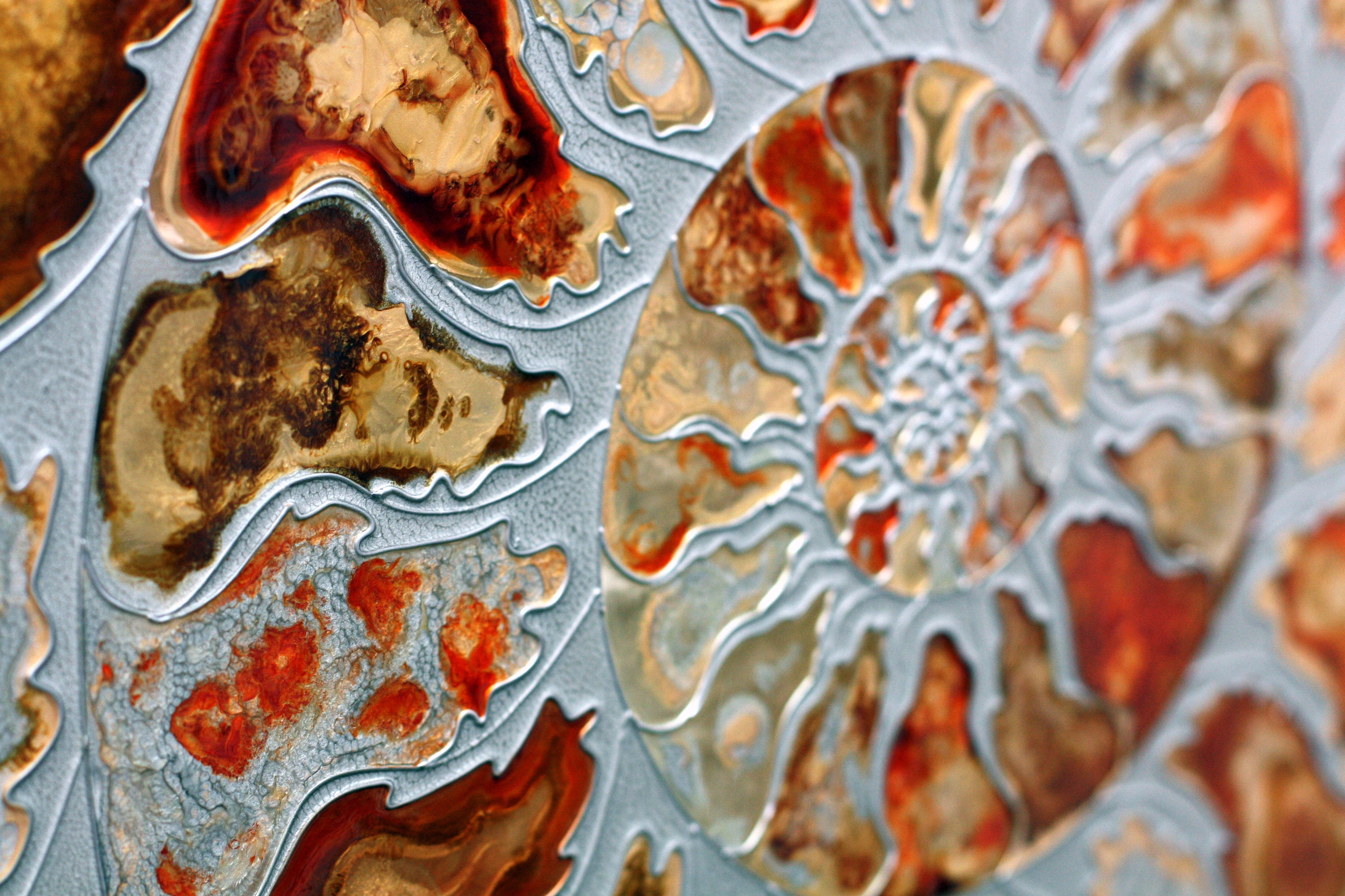 Modern Amber Ammonite stained glass wall clock Hand painted | Etsy