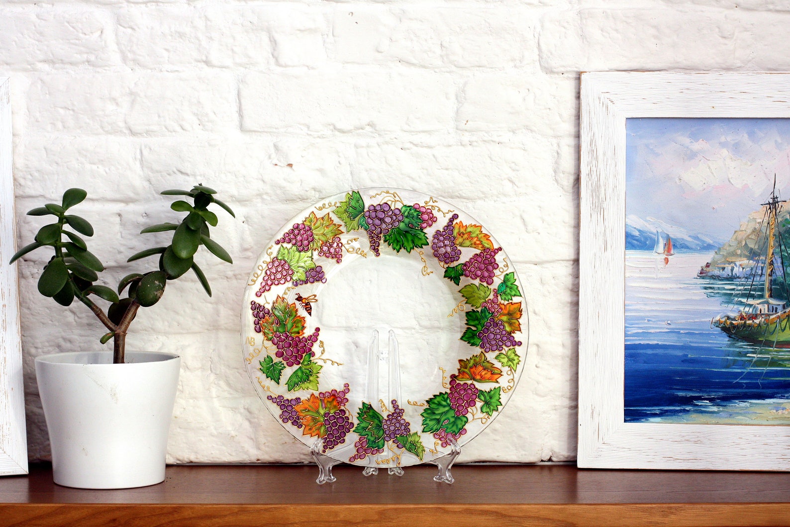 Hand Painted Glass Plate - Decorative Kitchen Plate - Stained Glass ...