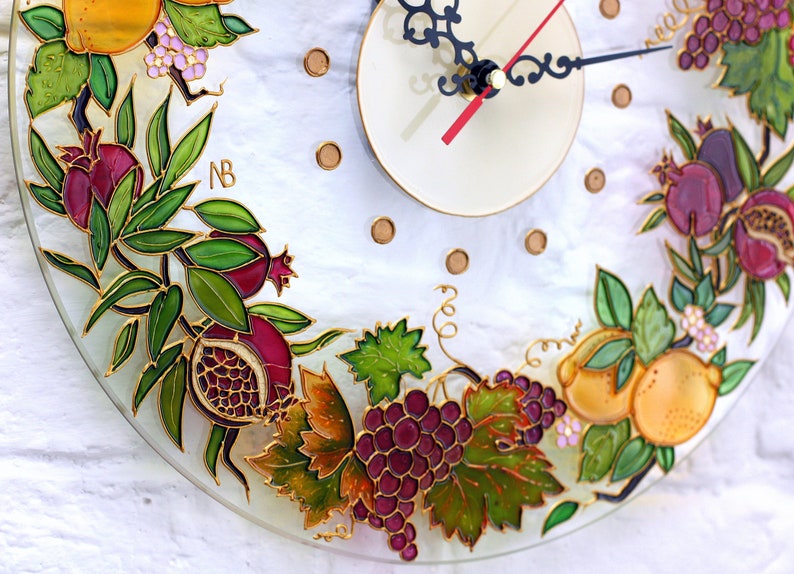 Kitchen wall clock hand painted with lemons grapes and ripe | Etsy
