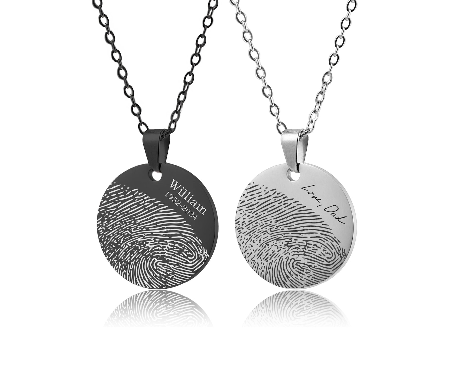 Memorial Necklace With Fingerprint and Handwriting, Laser Engraved ...