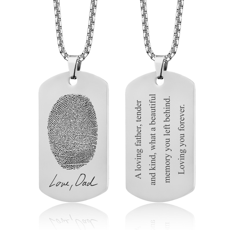 Handwriting and Fingerprint Memorial Necklace for Him, Personalized ...