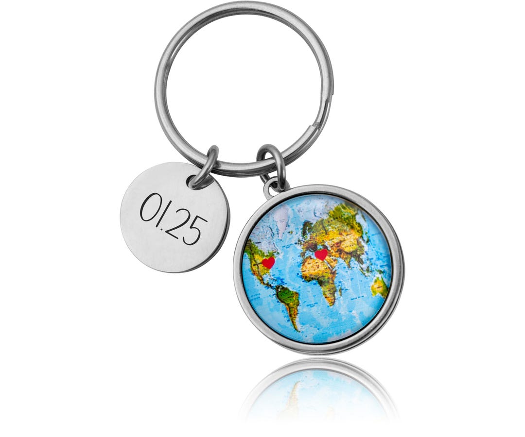 Map Keychain With Hearts – Personalized Long Distance Relationship Gift ...