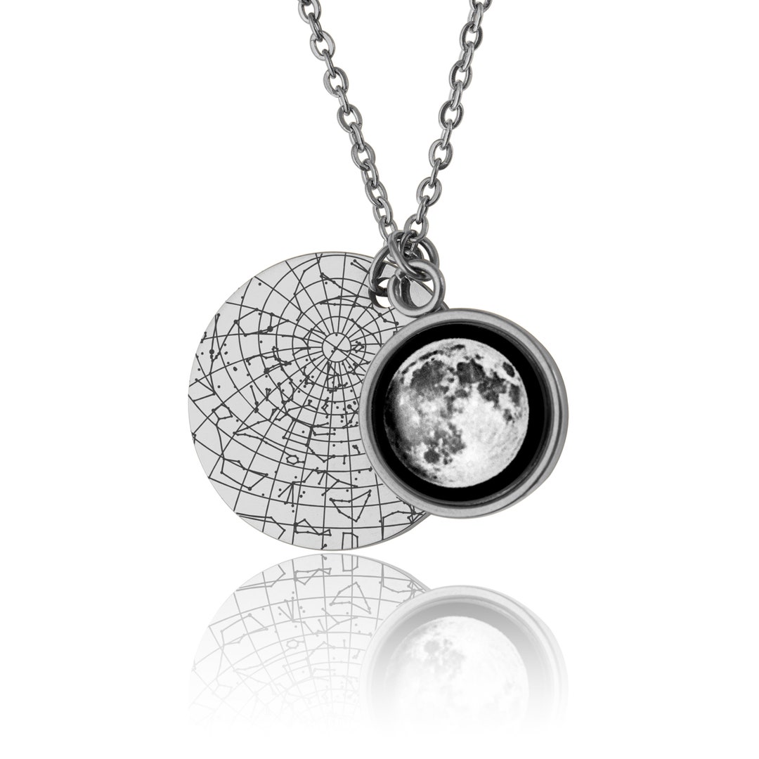 Moon Phase and Star Map Necklace, Custom Birth Moon Phase Jewelry, Star ...