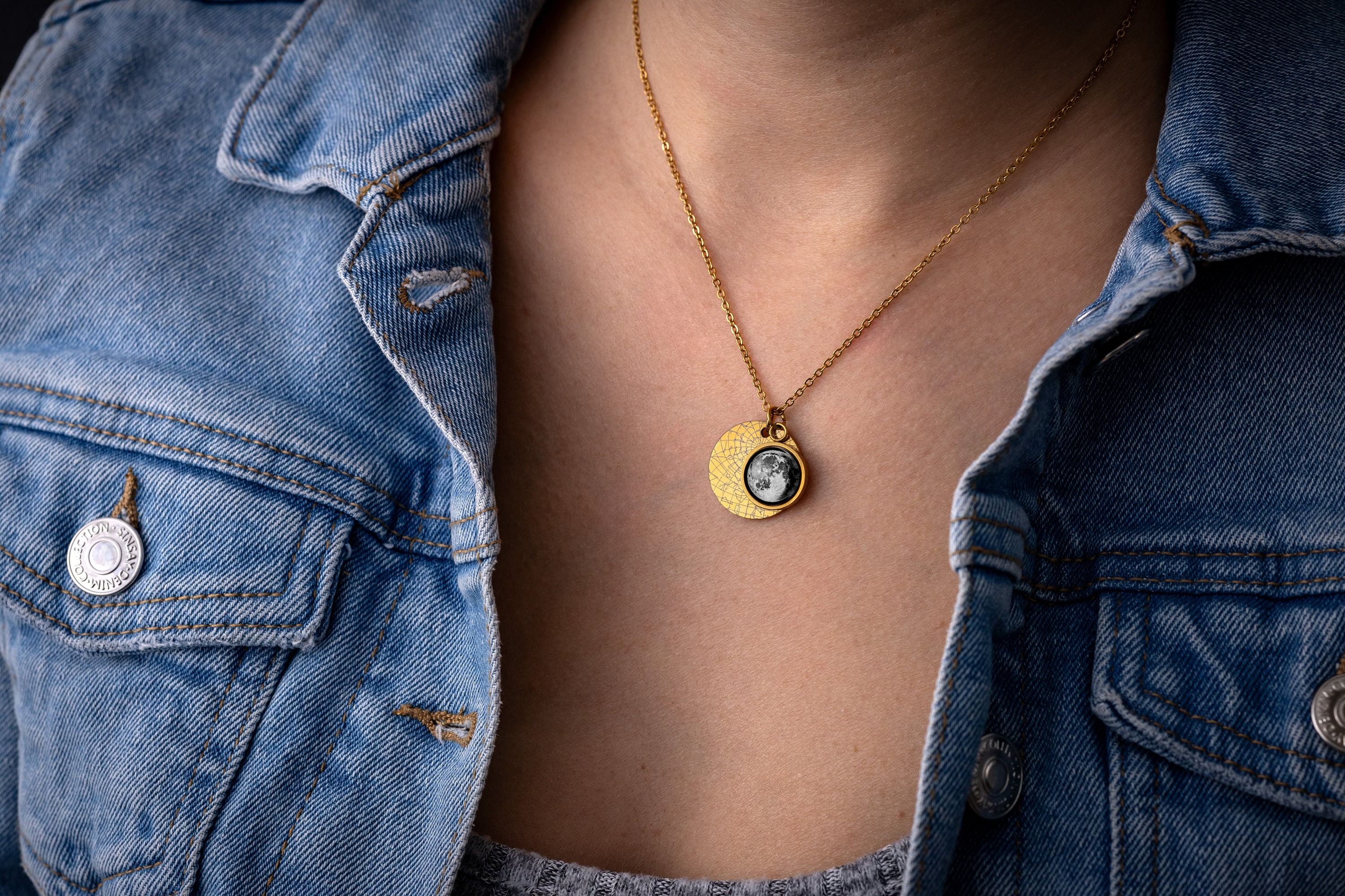 Moon Phase and Star Map Necklace, Custom Birth Moon Phase Jewelry, Star ...