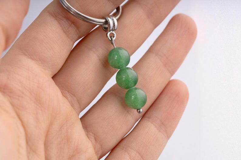 Aventurine Gemstone Keychain - Authentic Mineral Crystal Green Keyring ...