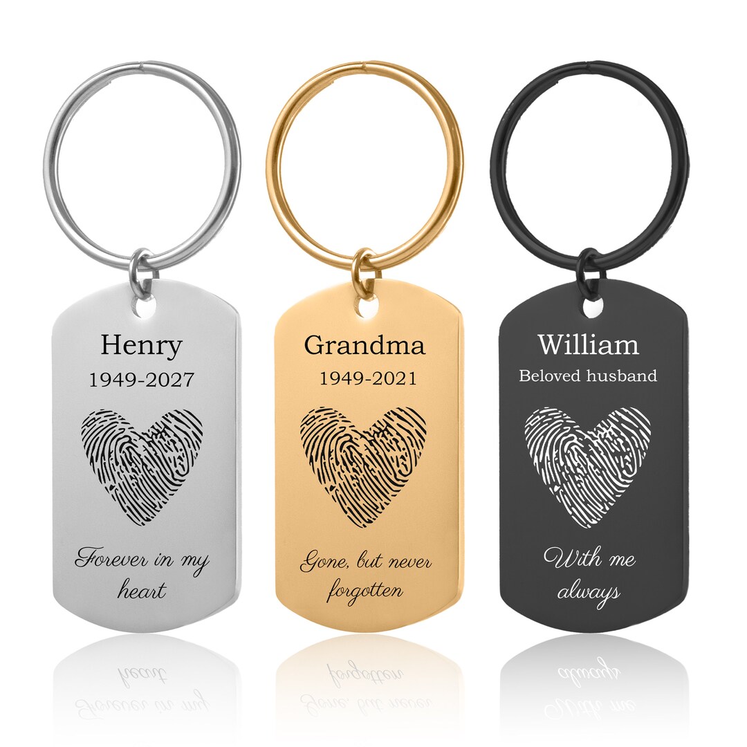 Memorial Keychain With Heart Shape Fingerprint and Custom Words ...