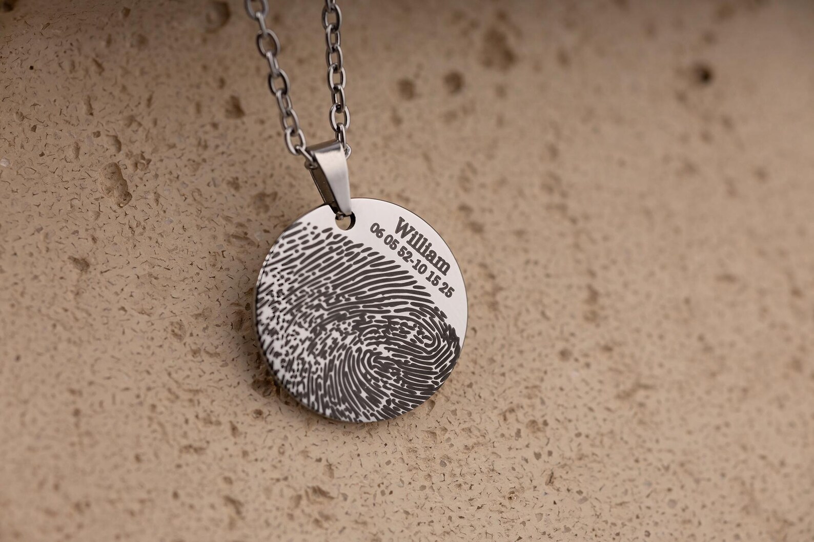 Memorial Necklace With Fingerprint and Handwriting, Laser Engraved ...