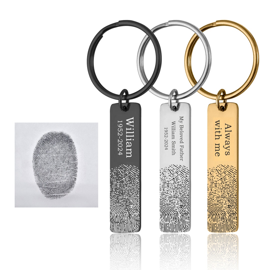 Actual Fingerprint Keychain With Custom Text, Laser Engraved Custom ...