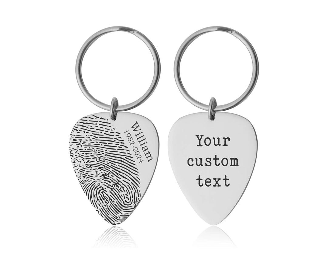 Guitar Pick Keychain With Fingerprint From Photo, Custom Engraved ...
