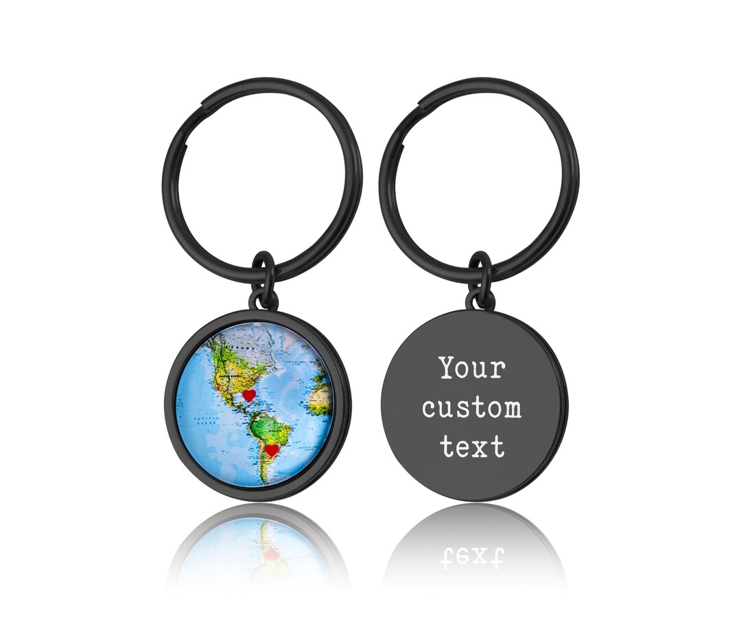 Custom Map Keychain With Hearts in Chosen Places - Personalized Long ...
