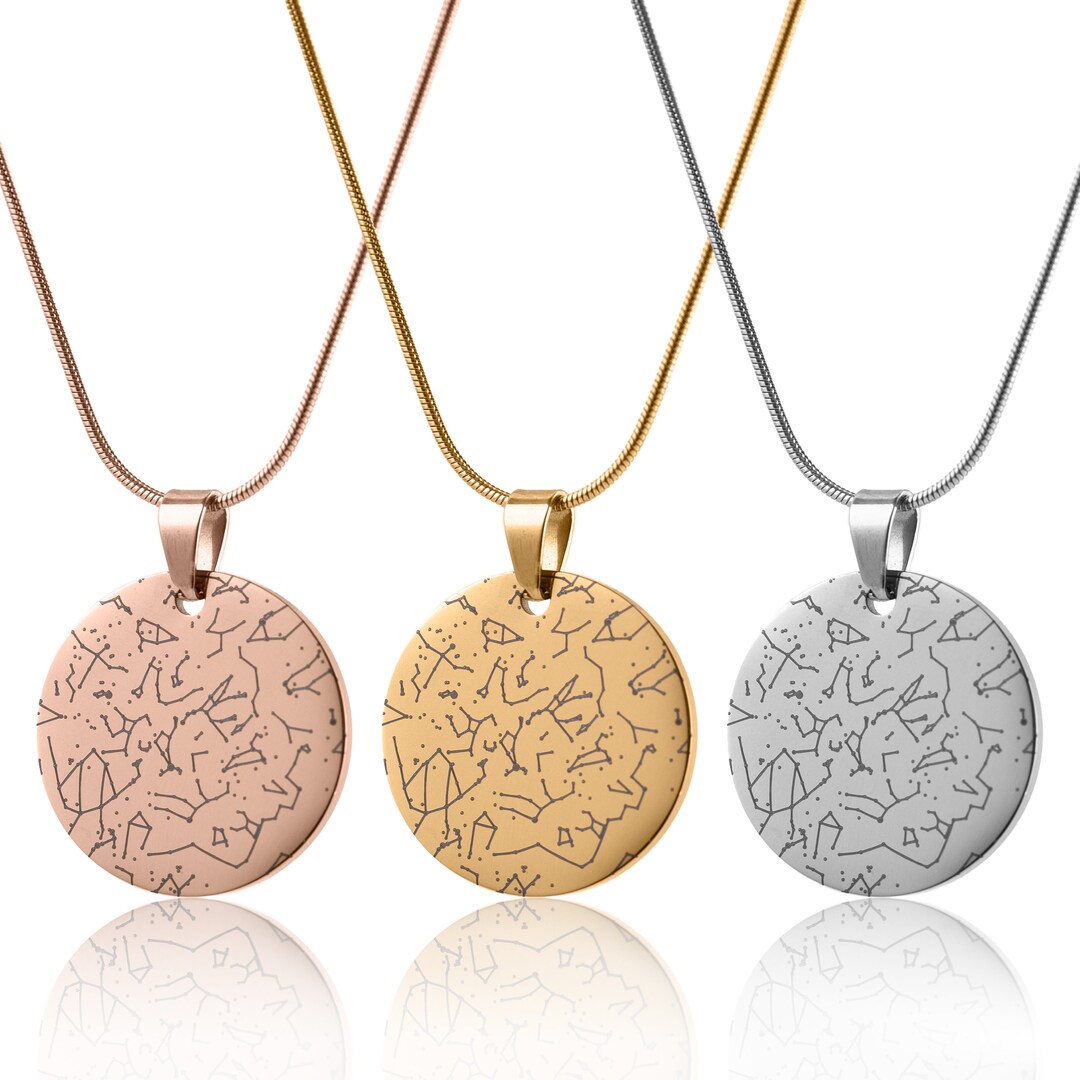 Custom Star Map by Date and Location Necklace, Engraved Night Sky ...