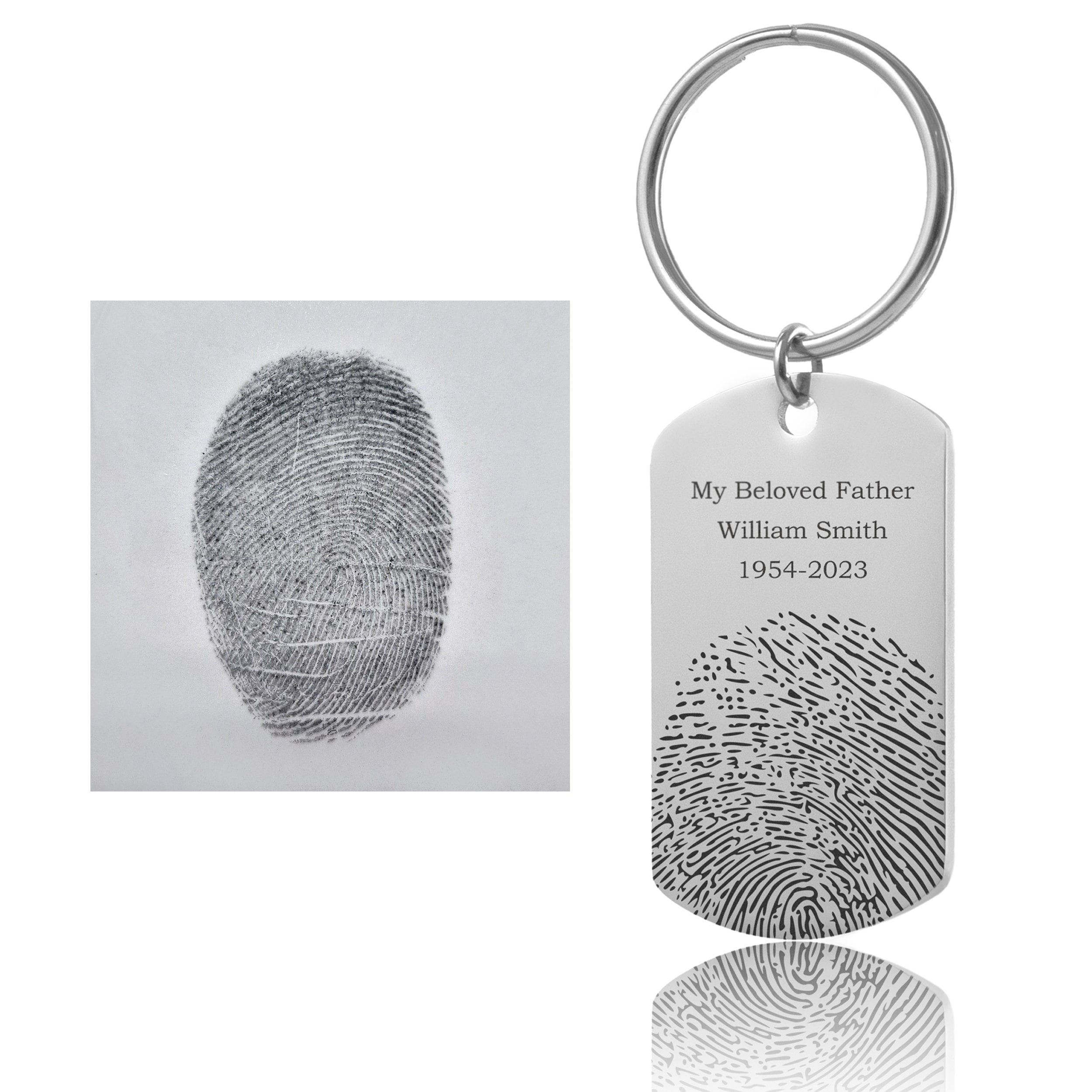 Actual Fingerprint Keychain With Engraved Handwriting, Custom Memorial ...