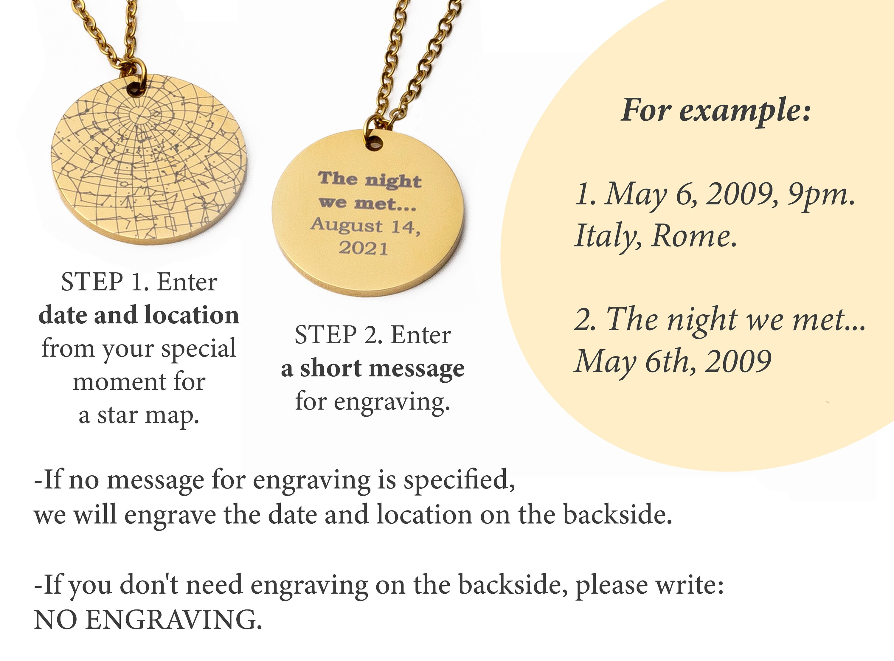 Unique Star Map by Date Necklace, Custom Engraved Night Sky Jewelry for ...