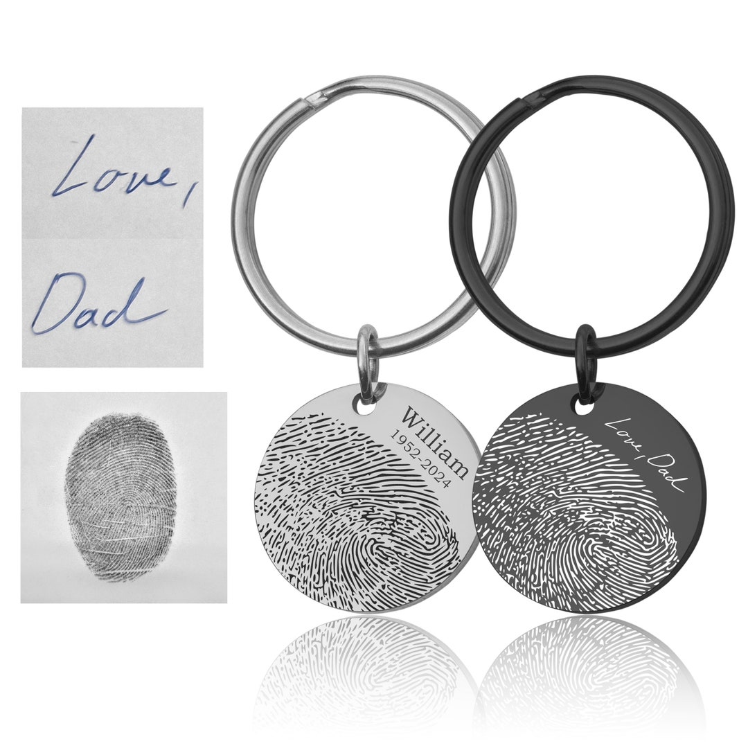 Memorial Fingerprint Keychain With Handwriting or Custom Words, Grief ...