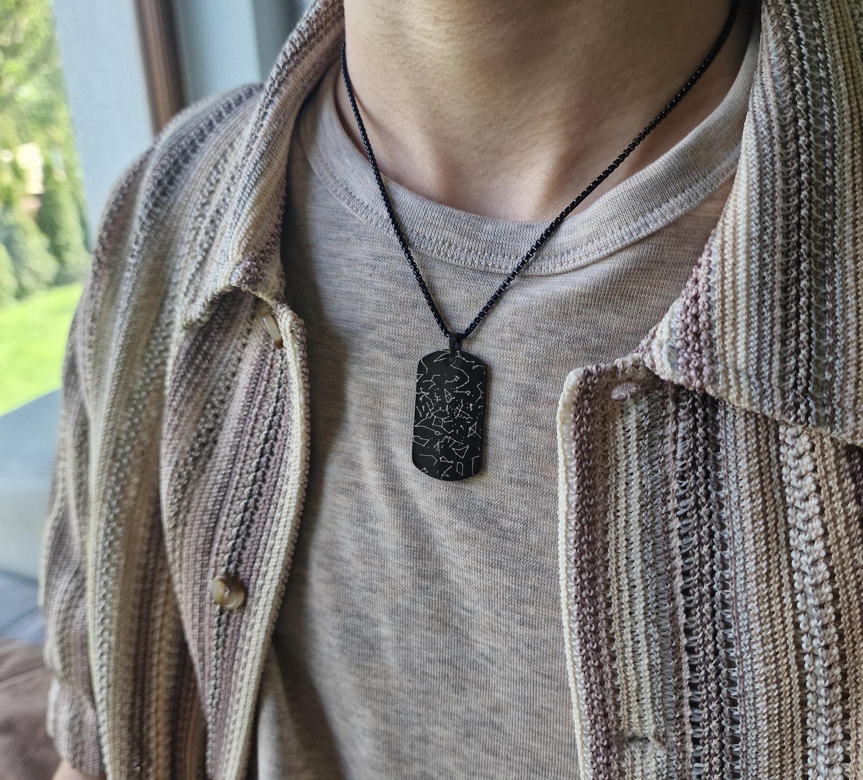 Handwriting and Fingerprint Memorial Black Necklace for Him ...