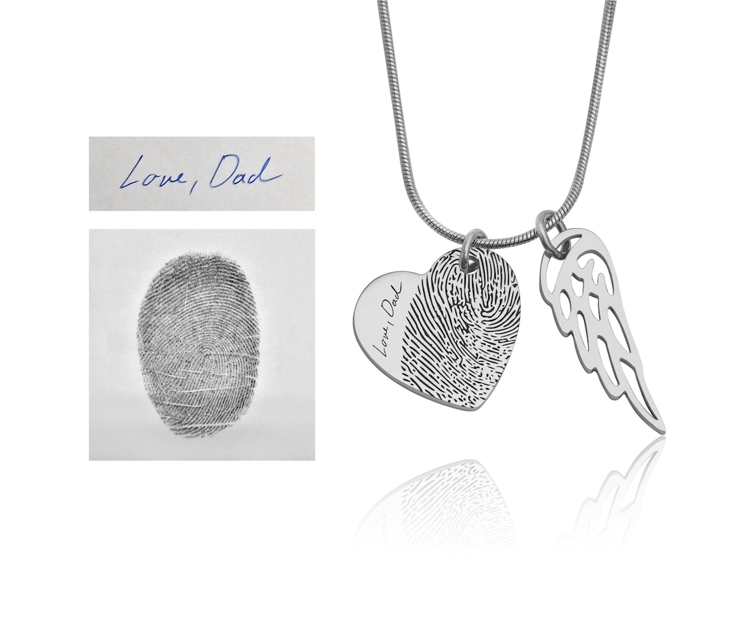 Actual Fingerprint and Handwriting Memorial Necklace, Custom Laser ...