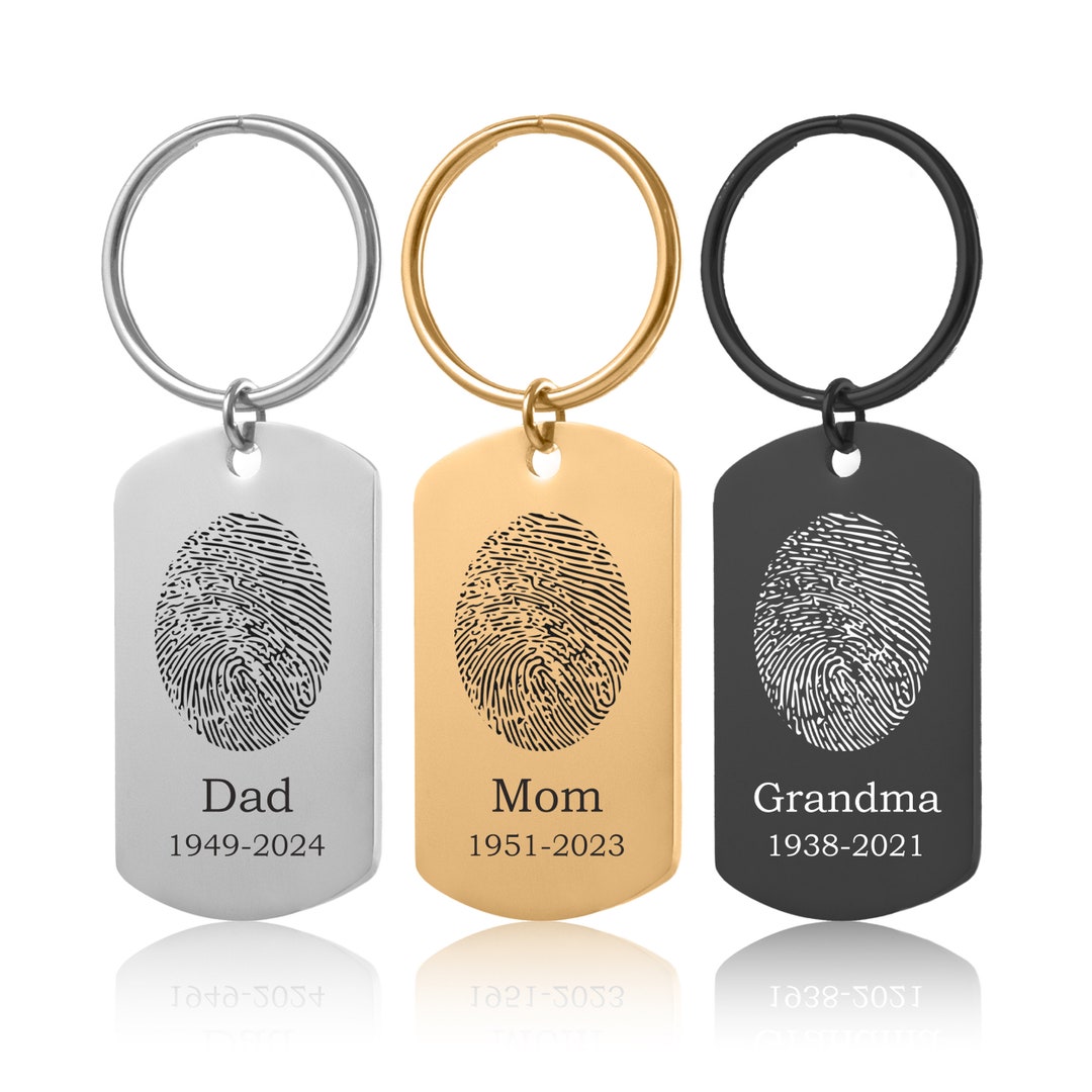 Memorial Fingerprint Keychain With Name or Custom Words, Grief Gift ...