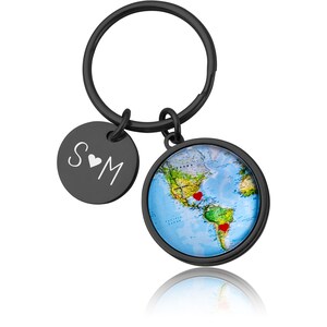 World Map Keychain With Hearts - Personalized Long Distance ...