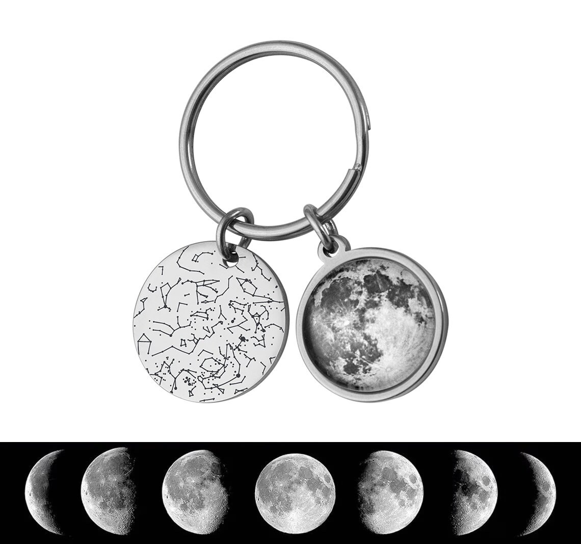 Star Map and Moon Phase Keychain, Custom Birth Moon Phase and Star Map ...