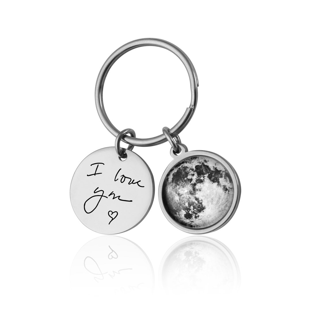 Custom Moon Phase Handwritten Message Keychain, Engraved Actual ...