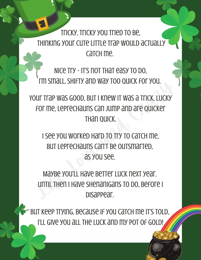 Leprechaun Note for Kids for St. Patrick's Day - Etsy