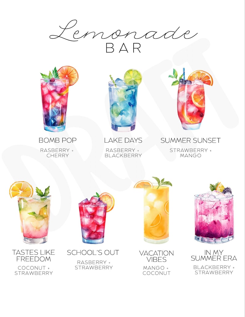 Lemonade Bar Menu Printable - Etsy
