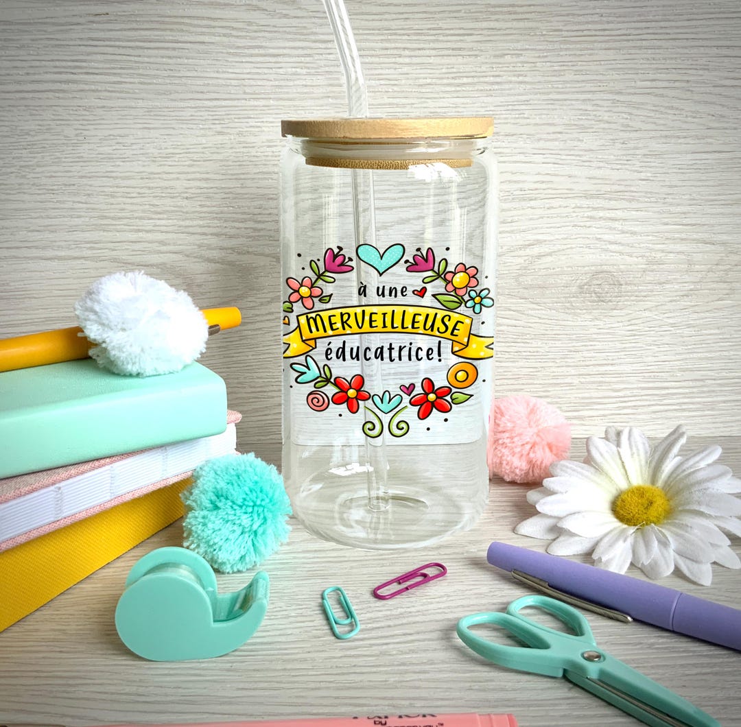 Can Glass, to a Wonderful Educator, With Bamboo Lid and Straw, Thank ...