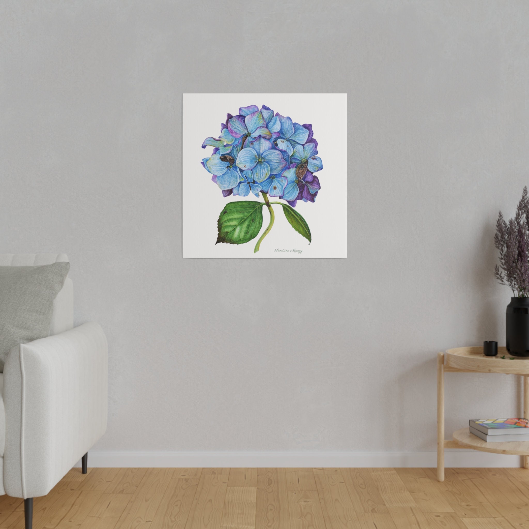 Watercolour Blue Hydrangea Print on Stretched Canvas - Etsy