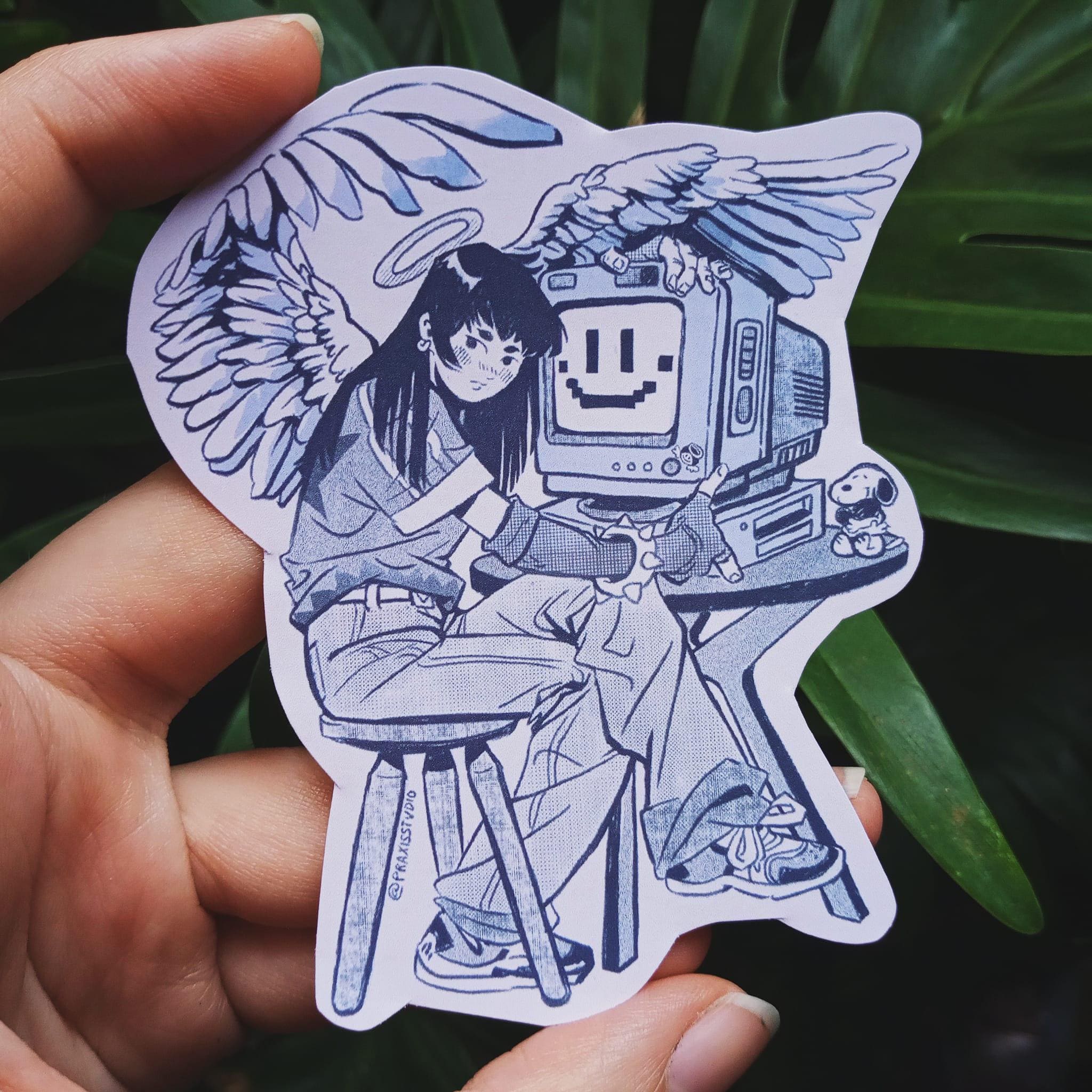 Computer Angel Lucky Sticker - Etsy