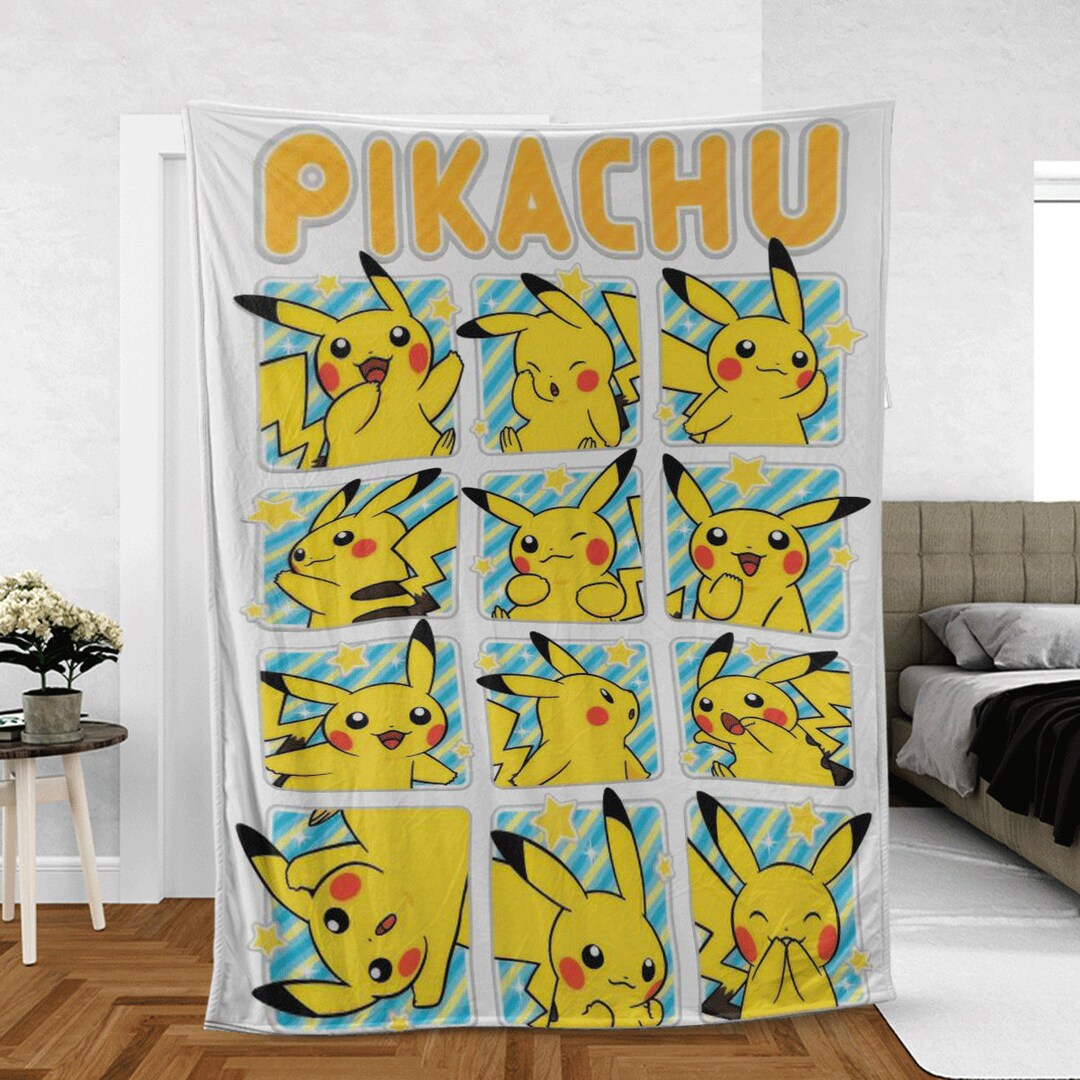 Cute Full Pikachu Pokemon Anime Lover Sherpa Fleece Quilt Blanket ...