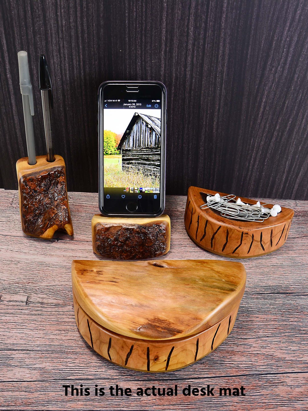 5 Piece Desk Set Made Out of Cherry Wood With Live Edge, and a 18x36 ...