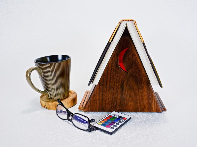 Walnut & Exotic Palm Book Holder With LED Color Changing Light - Etsy