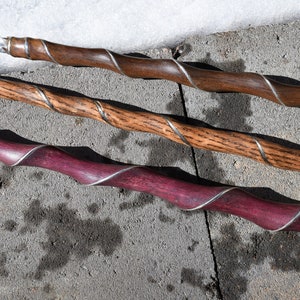 Hand Carved Spiral Wand With Metal Inlay and Quartz Crystal With ...