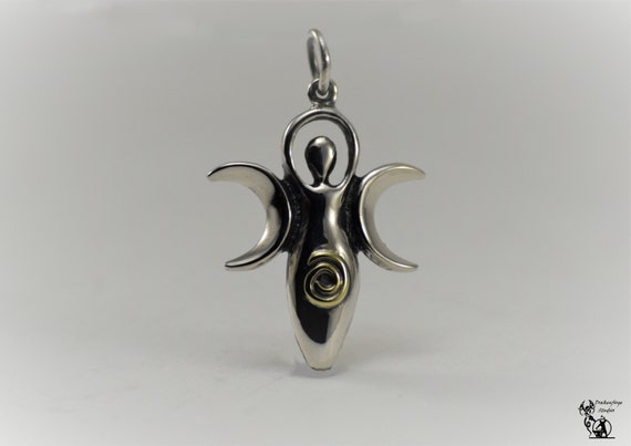 Handmade Sterling Silver Moon Goddess Pendant with 14K Gold | Etsy