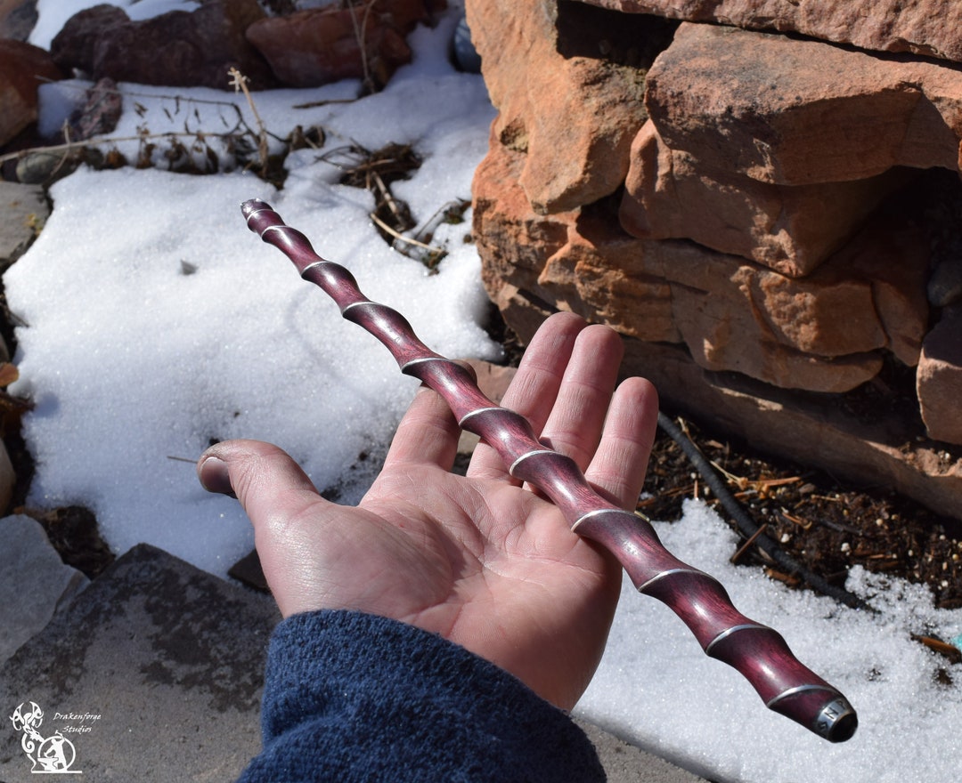 Hand Carved Spiral Wand With Metal Inlay and Quartz Crystal With ...