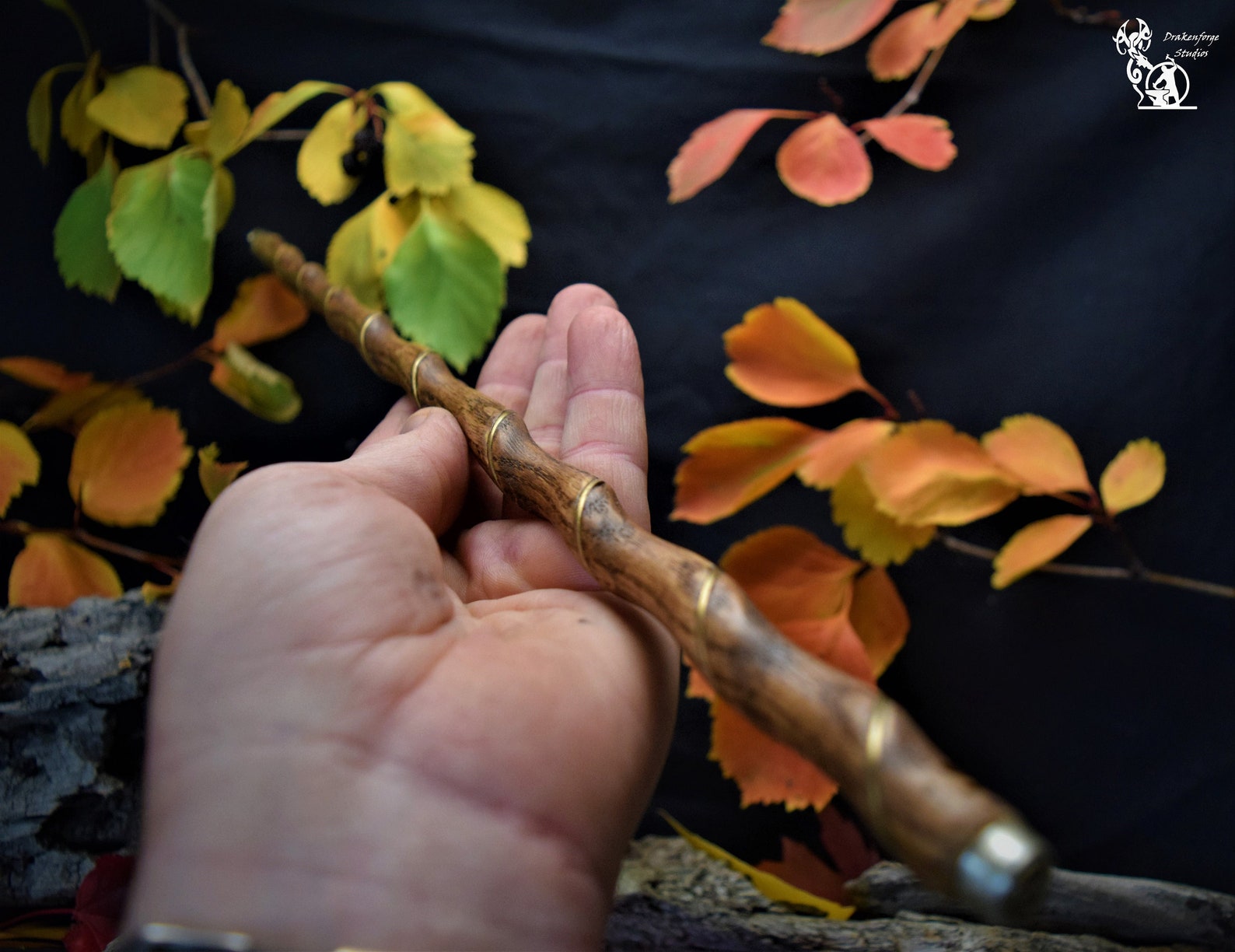 Hand Carved Spiral Wand With Metal Inlay and Quartz Crystal With ...