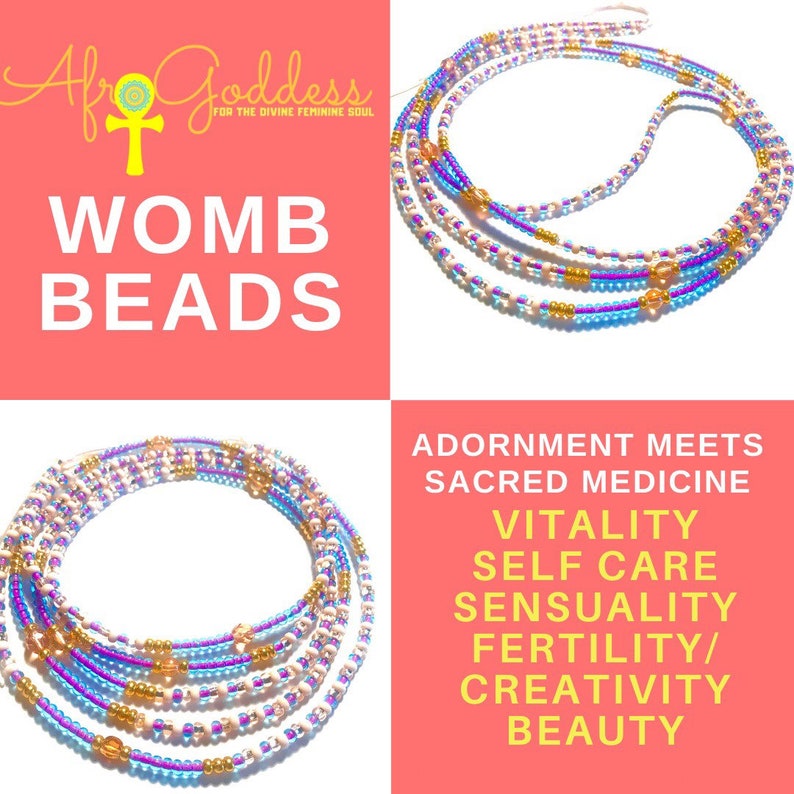 Lavender Blue Cream Gold Waistbead Womb Bead Fertility Beads - Etsy