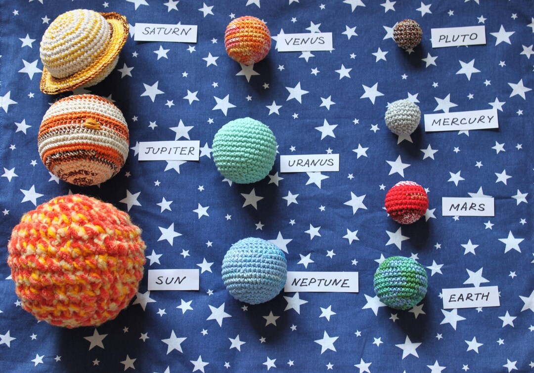 Crocheted Solar System, Set of Stuffed Planets in Textile Bag - Etsy