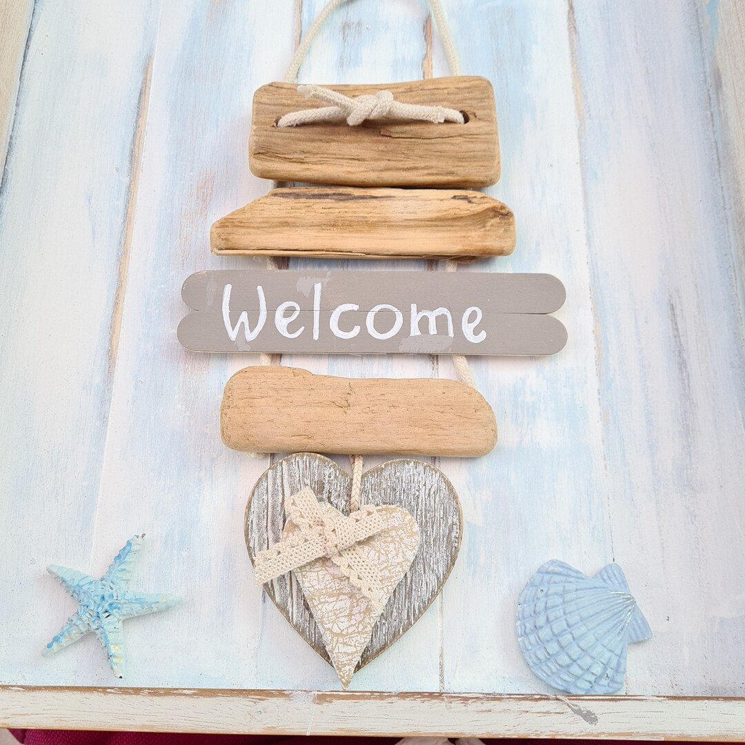 WELCOME Driftwood Shabby Chic Door Sign Handmade Seaside Coastal Wall ...