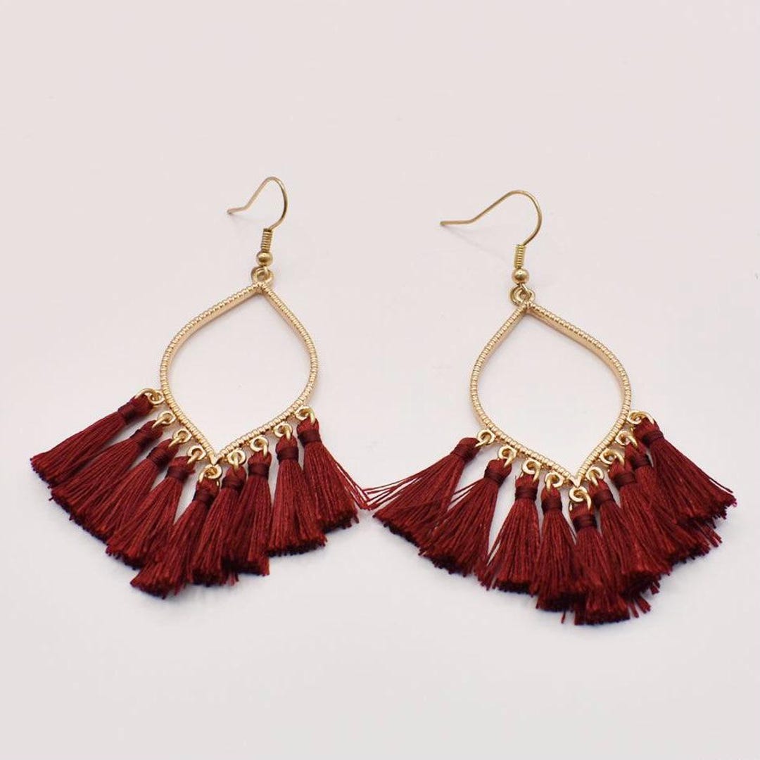 Tassel Hoop Earrings Maroon-earrings-tassel Earrings-gameday-earrings ...