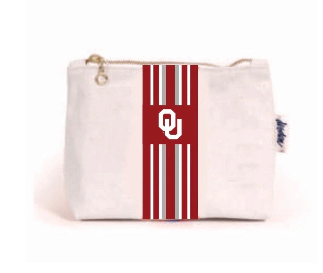 OU Canvas Pouch-collegiate Pouch-make-up Bag-sooner Make-up Bag-travel Bag-oklahoma University ...