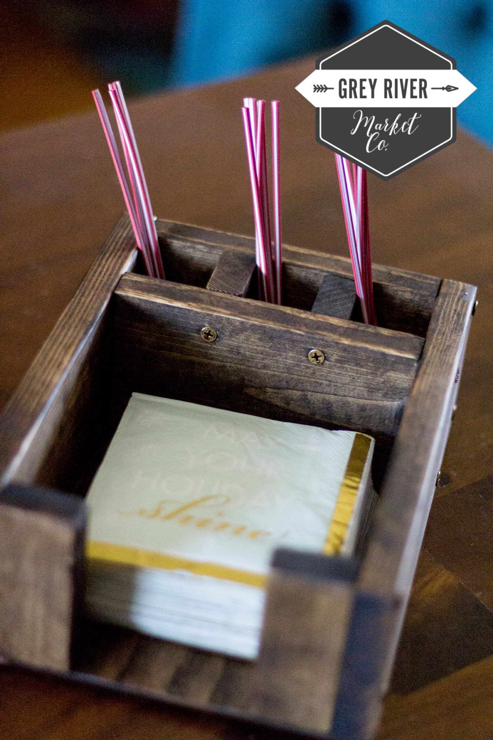 Rustic Wood Bar Caddy: Napkin and Straw Holder With Optional Dividers ...