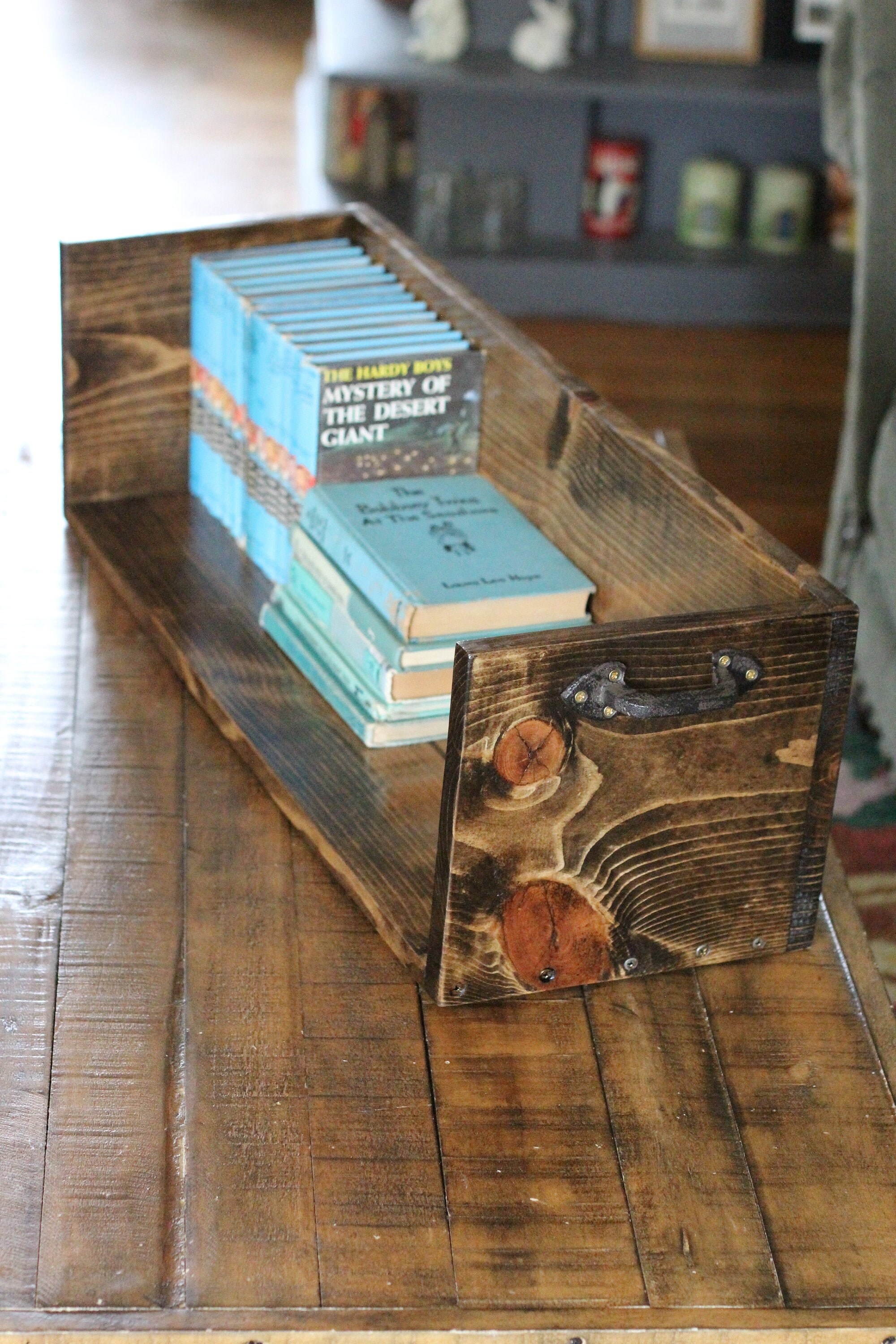 Extra Large Rustic Wood Bookshelf Box With Iron Handles (30"l X 10"w X ...