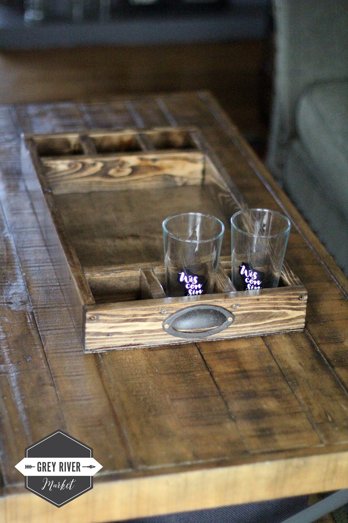 Rustic Walnut Wine Glass Tray: Farmhouse Wooden Serving Box - Etsy