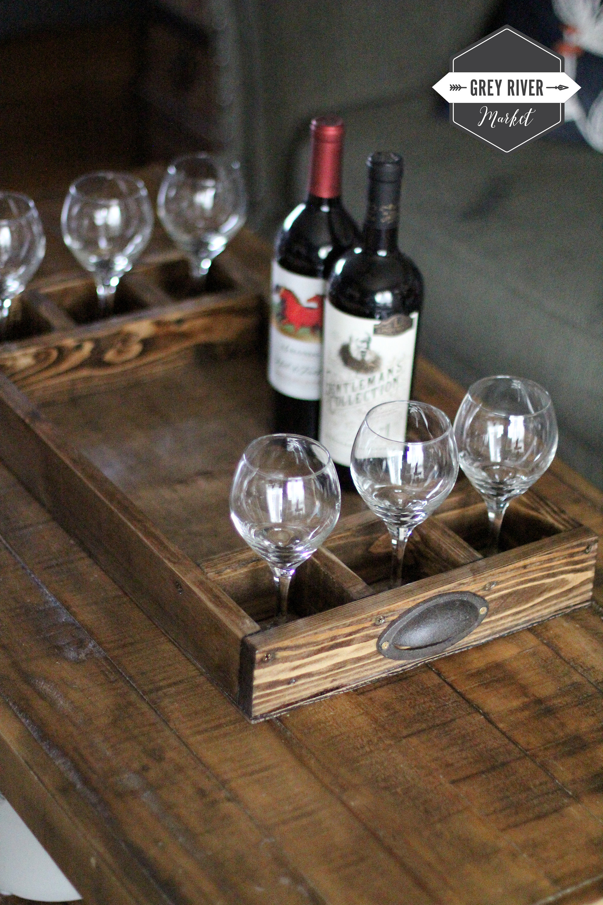 Rustic Walnut Wine Glass Tray: Farmhouse Wooden Serving Box - Etsy