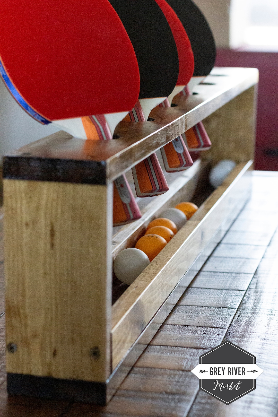 White Pine Ping Pong Paddle Holder: TABLETOP Paddle & Ball Storage (for ...