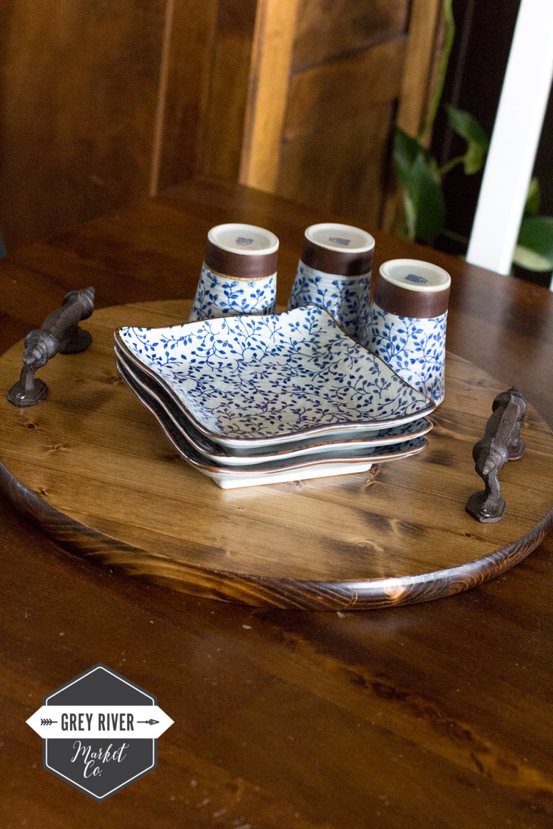 Breakfast Tray / Large Round Wood Tray 17.5" / Large Round Snack Tray ...