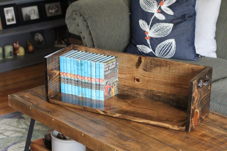 Extra Large Rustic Wood Bookshelf Box With Iron Handles (30"l X 10"w X ...